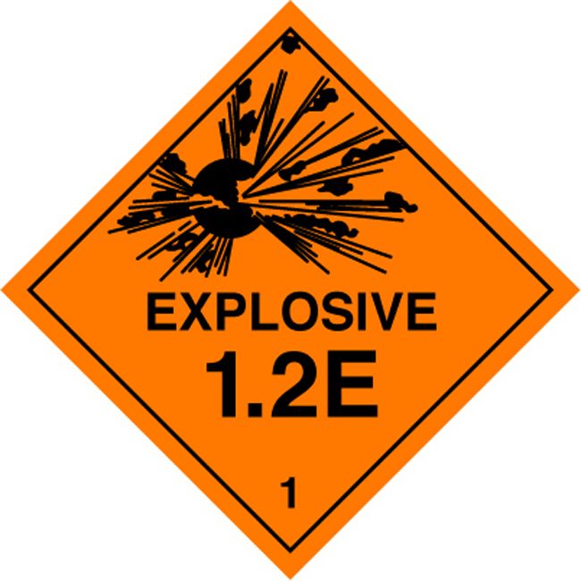 V1 2E Hazard Label 100mm x 100mm Class 1 Explosive 1 2E - Rolls of 250 ...