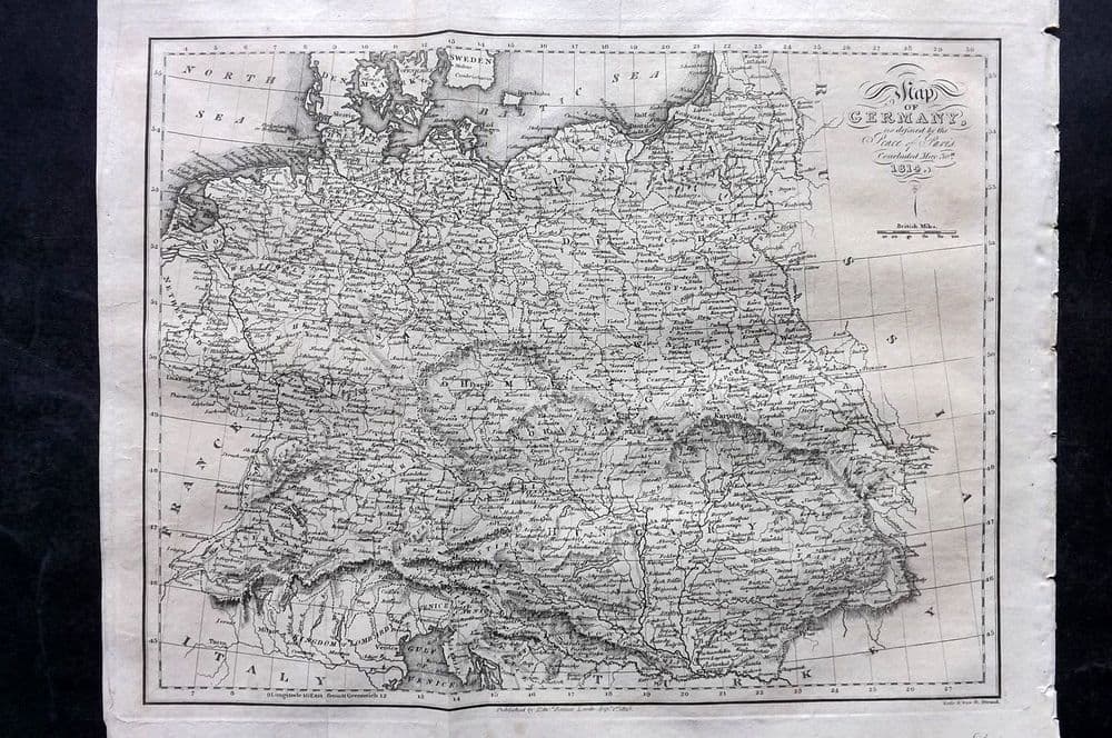 Baines 1817 Antique Map Germany as defined by the Peace of Paris 1814