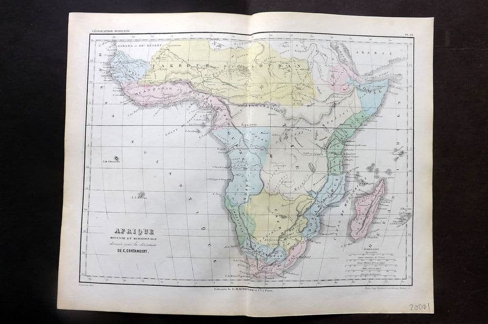 Cortambert 1852 Hand Col Map Afrique moyenne et meridionale Africa 61