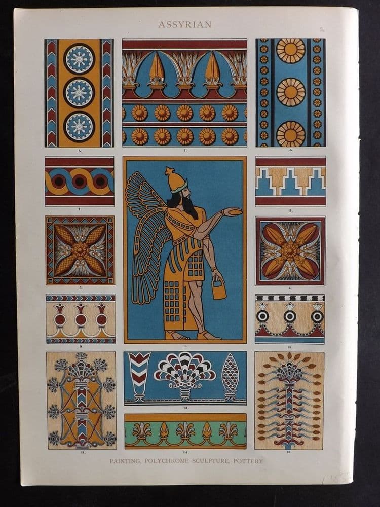 Assyrian Painting Polychrome Sculpture Pottery Details