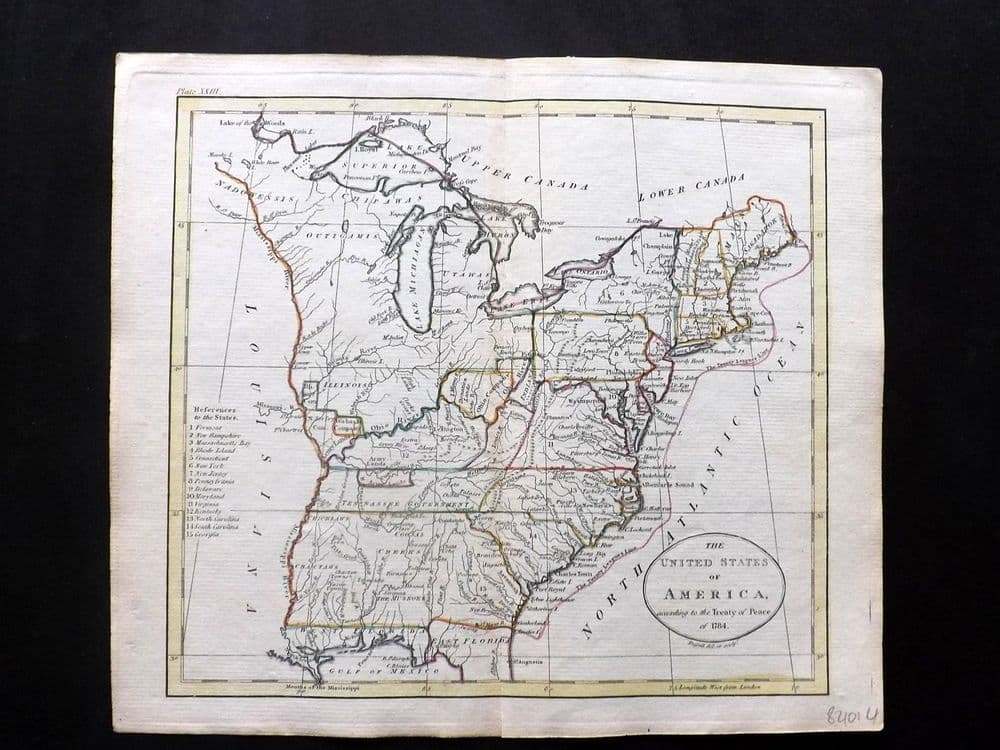 Guthrie 1788 Antique Hand Col Map The United States of America USA