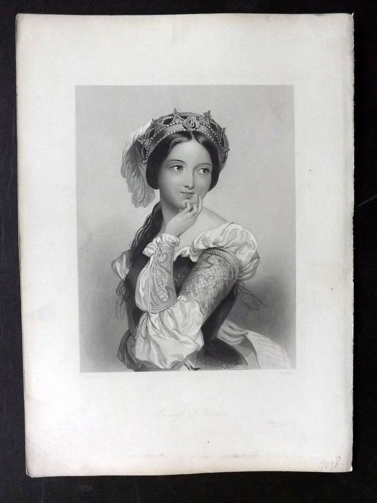 Heroines of Shakespeare 1849 Pretty Lady Print Princess of France