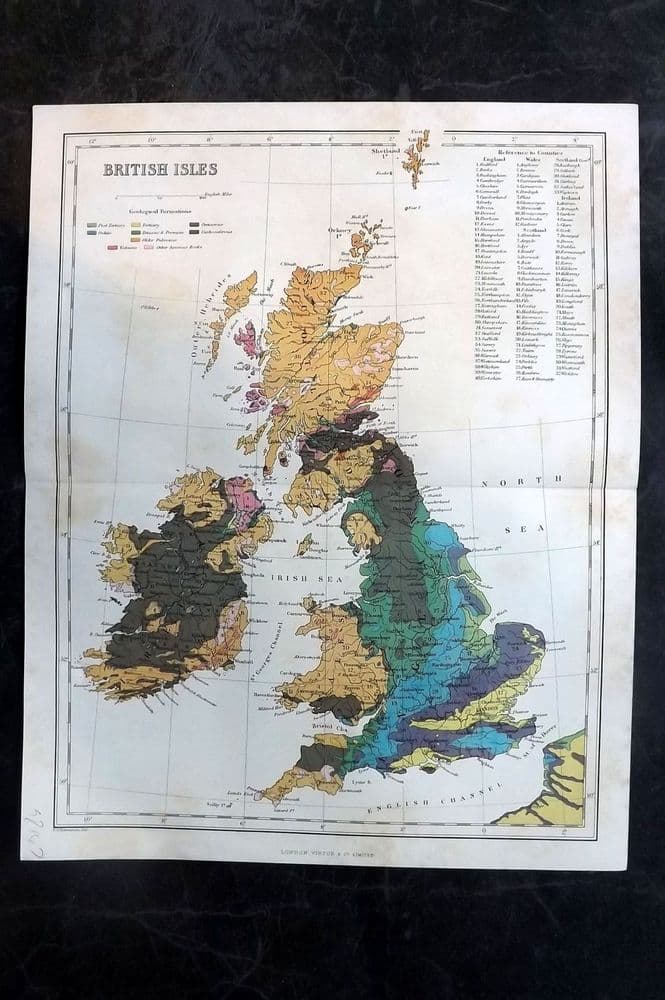 Reclus C1890 Antique Map British Isles - Geological Formations