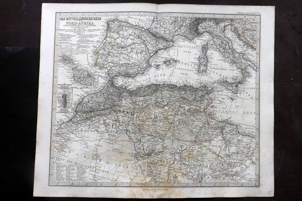 Stieler 1870 Map Das Mittellandische Meer und Nord-Afrika Westliches Blatt