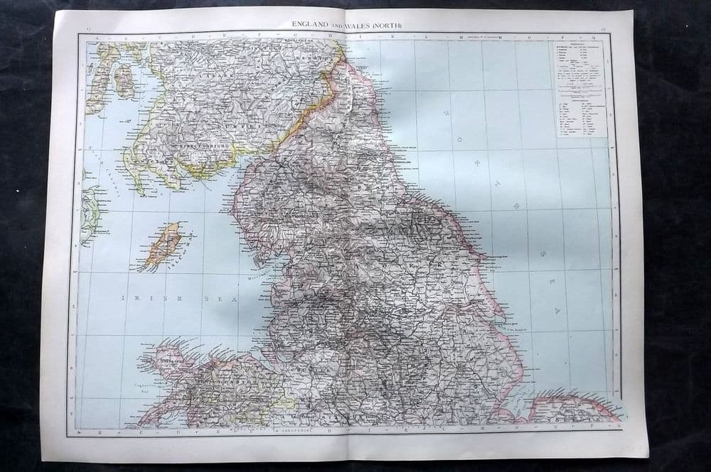 Times Atlas 1895 LG Antique Map England and Wales North