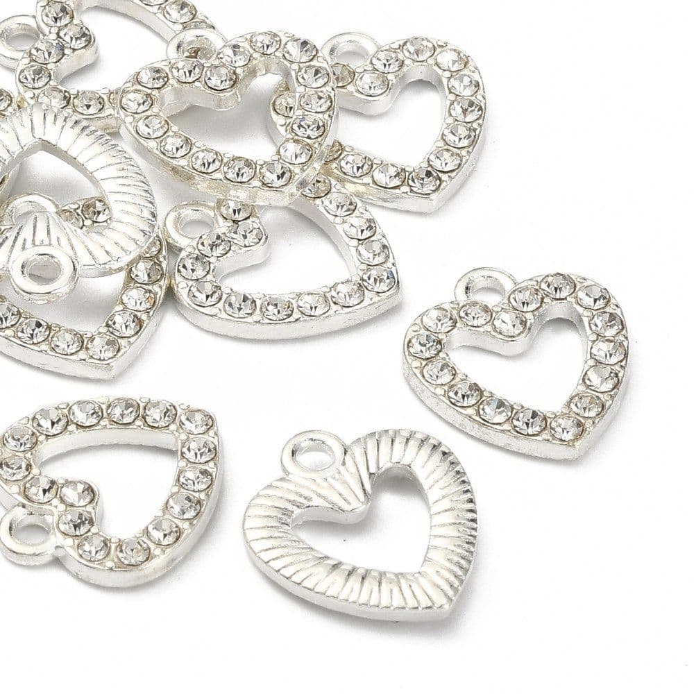 Rhinestone Silver Heart Charms 2
