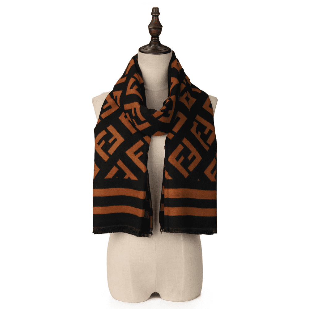 Black and Brown Scarf With Letter Design Detail