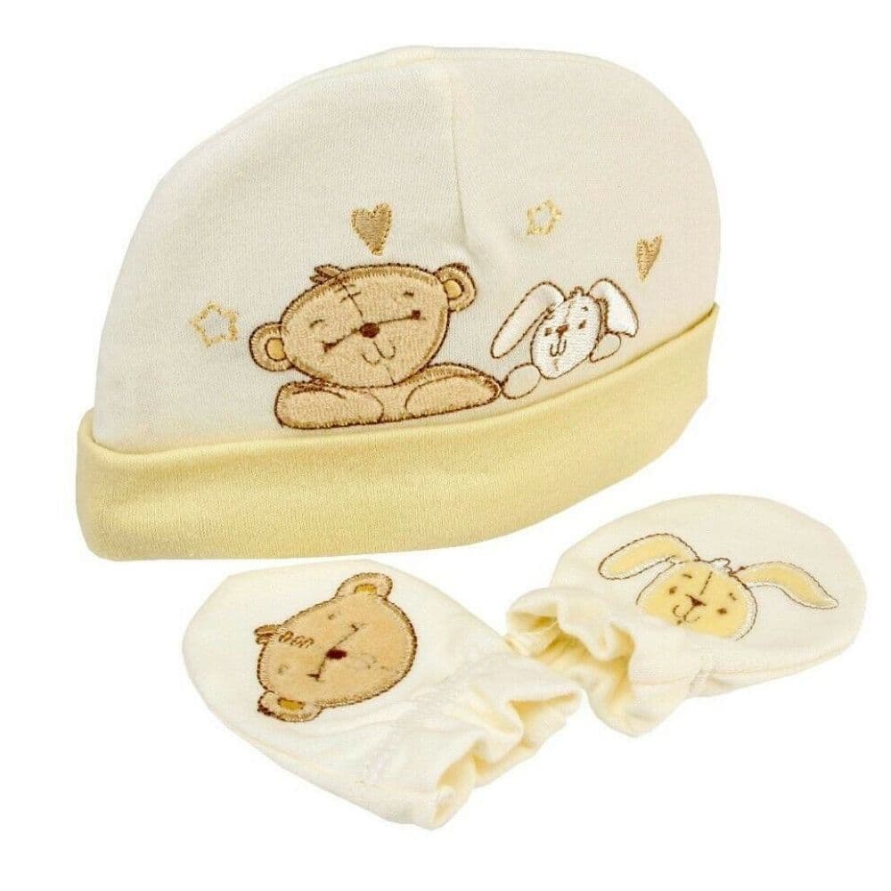 Button Corner Hat and Mittens Set