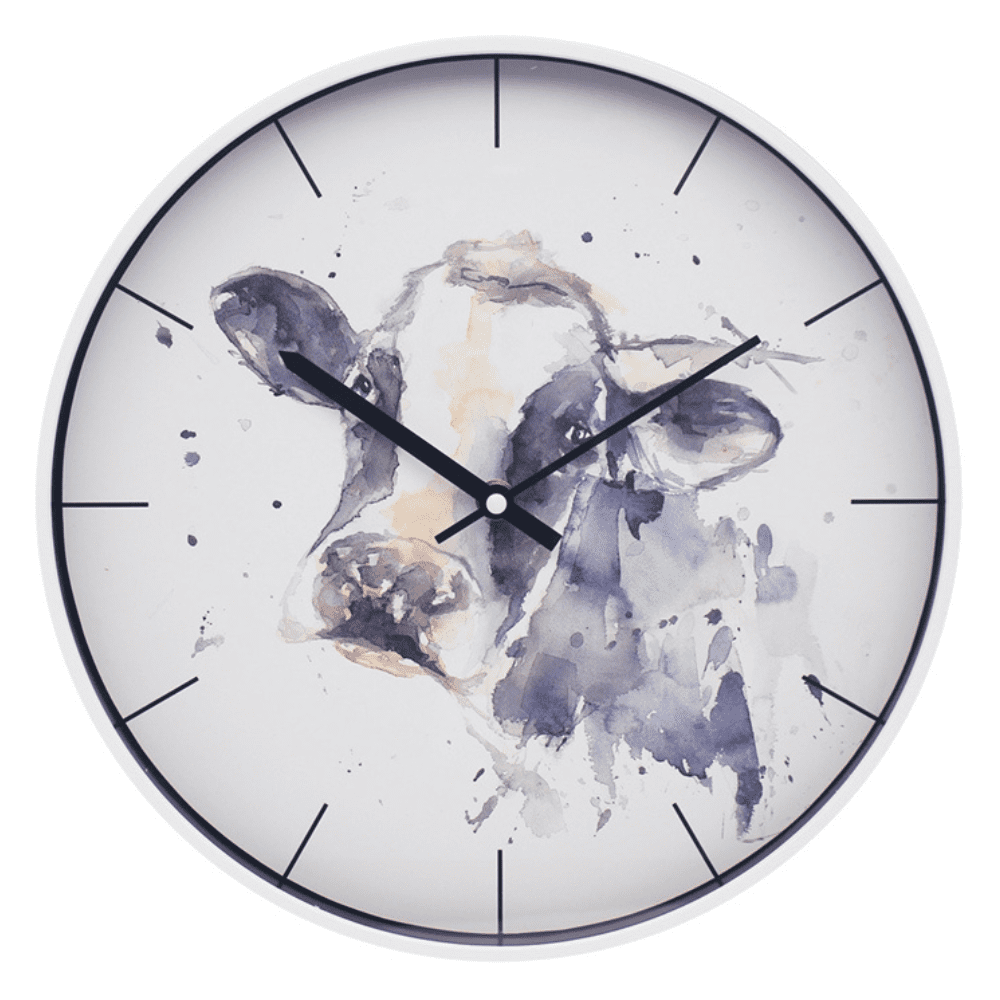 Country Life Clock Watercolour Cow Design Wall Clock