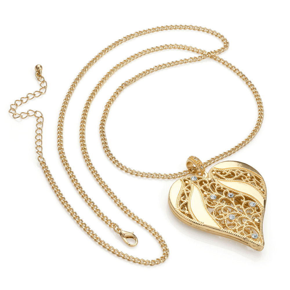 Gold and Crystal Heart Design Chain Necklace