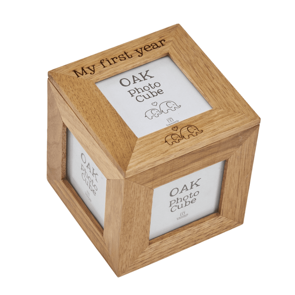 My 1st Year Oak Cube Personalised Keepsake Box