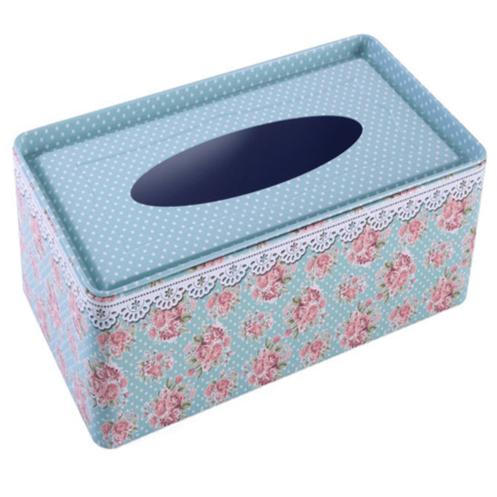 Retro Floral & Lace Design Metal Tissue Box