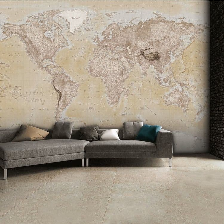 Brown map of the World wall mural wallpaper | UK shop
