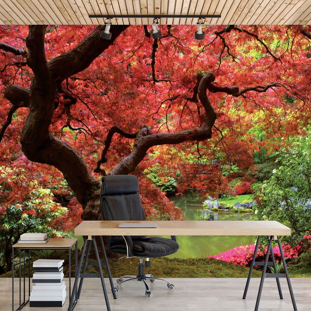 Red tree feature wall wallpaper| Homewallmurals.co.uk