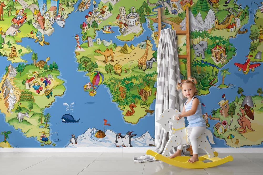 Kids Map of the world wallpaper murals by Homewallmurals