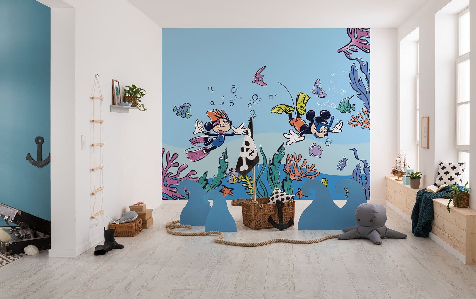 Mickey & Minnie Coral Reef bedroom wall mural wallpaper 300 x 250 cm ...
