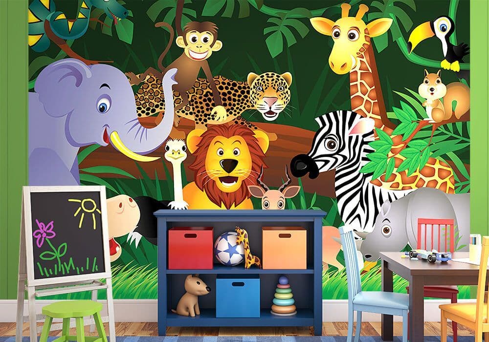 Wild animals in the Jungle wallpaper murals by Homewallmurals