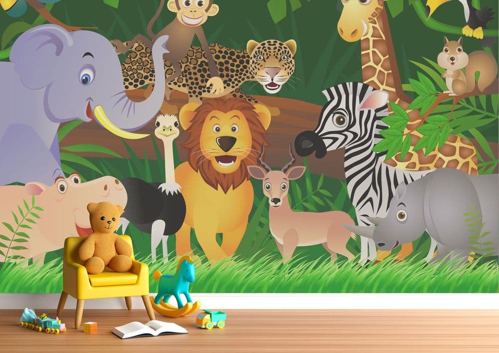 Wild animals in the Jungle wallpaper murals by Homewallmurals