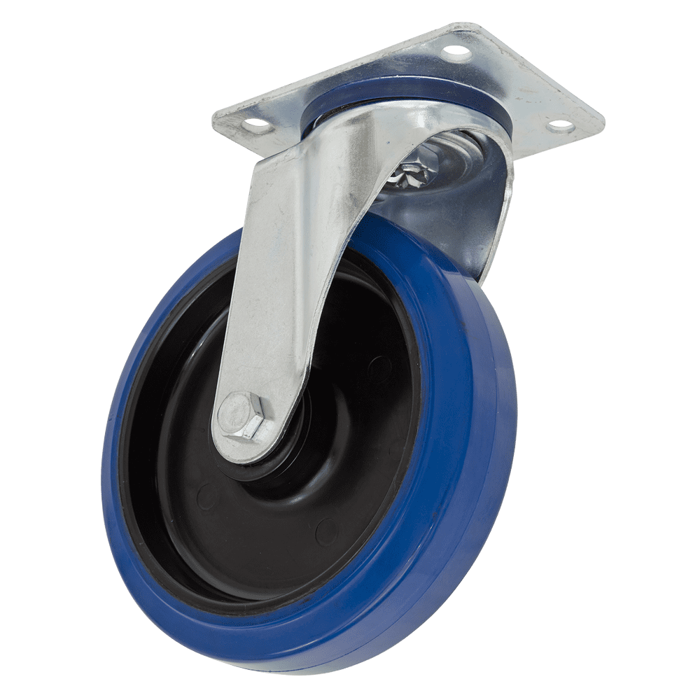 Heavy-Duty Blue Elastic Rubber Swivel Castor Wheel Ø100mm - Trade