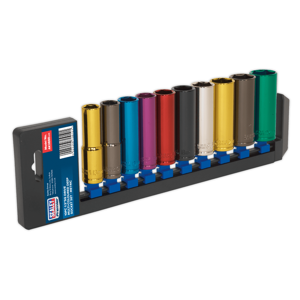 Multi-Coloured Socket Set 10pc 1/2"Sq Drive 6pt Deep WallDrive® Metric