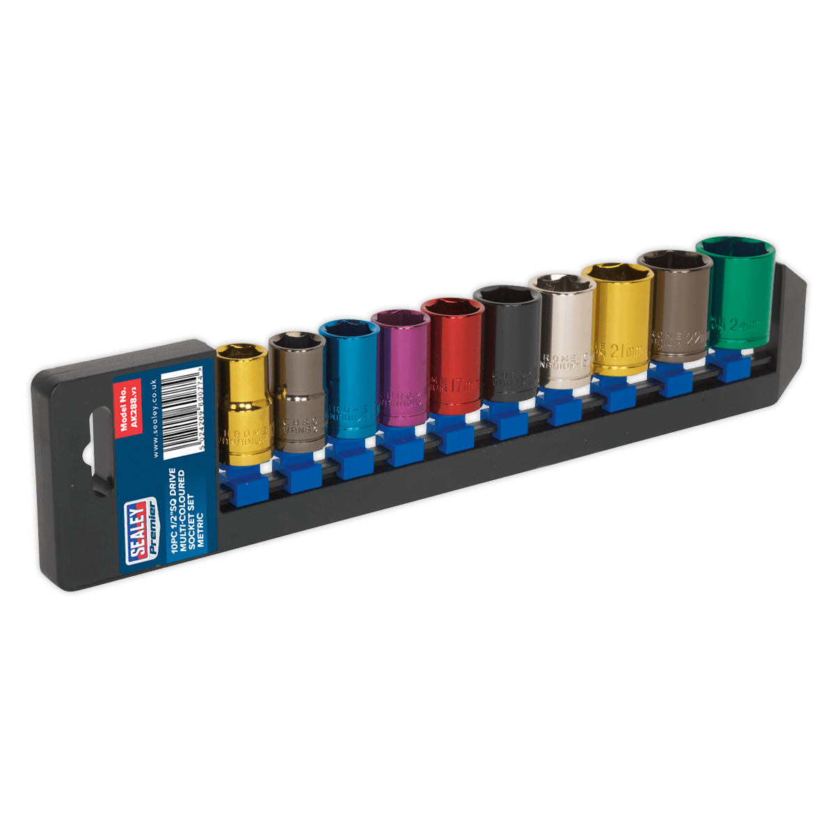 Multi-Coloured Socket Set 10pc 1/2"Sq Drive WallDrive® Metric
