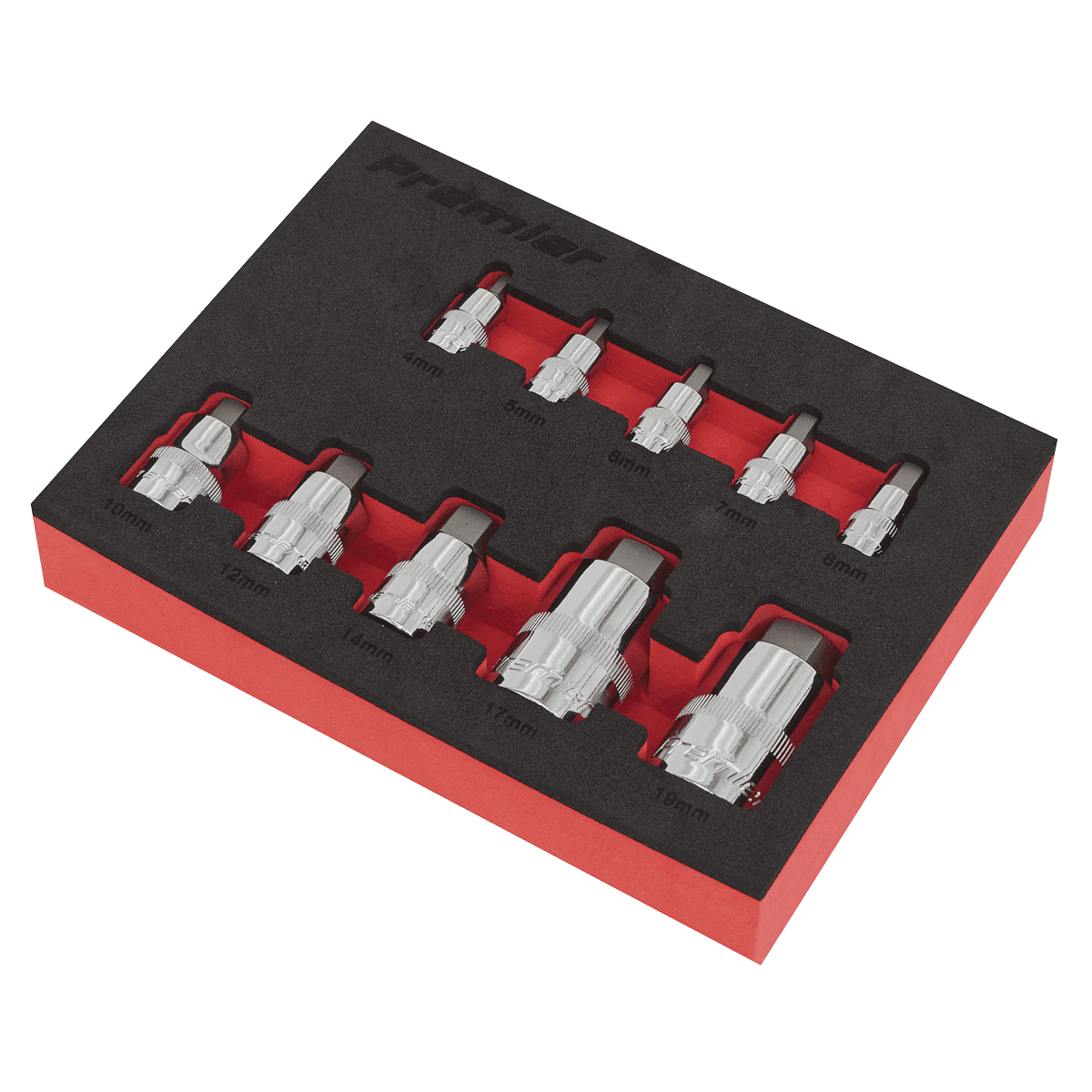 Hex Socket Bit Set 10pc Stubby 1/4", 3/8" & 1/2"Sq Drive