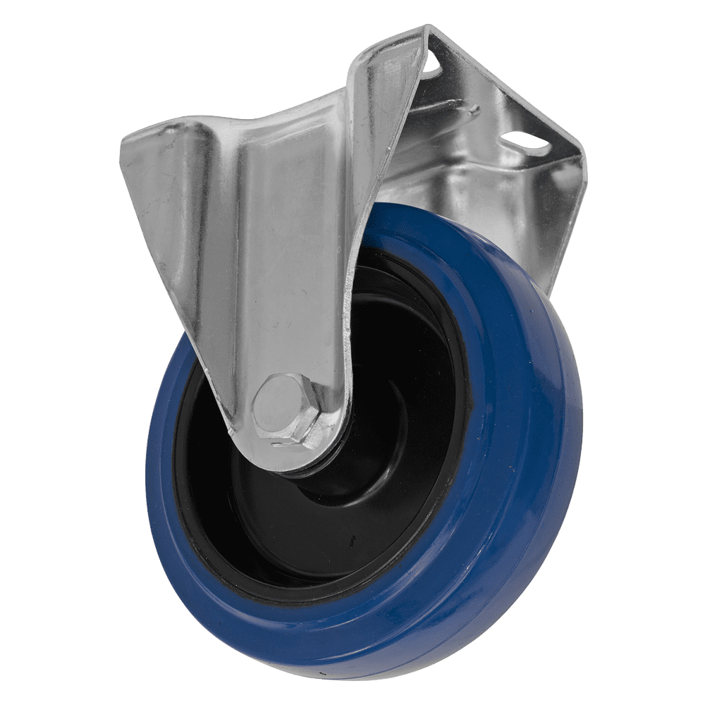 Heavy-Duty Blue Elastic Rubber Fixed Castor Wheel Ø125mm - Trade