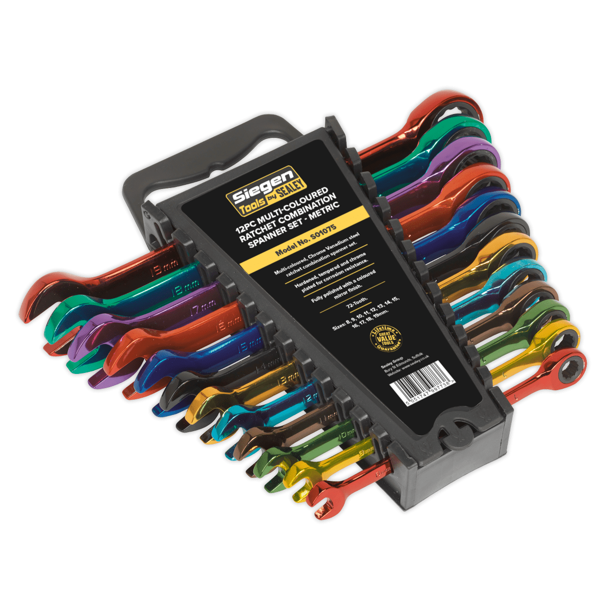 Ratchet Combination Spanner Set 12pc Multi-Coloured Metric