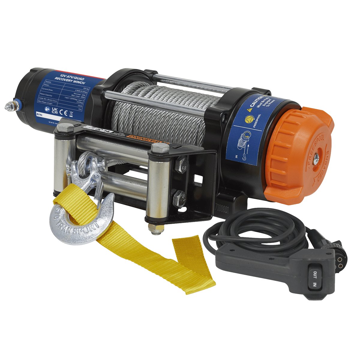 ATV/Quad Recovery Winch 2040kg (4500lb) Line Pull 12V