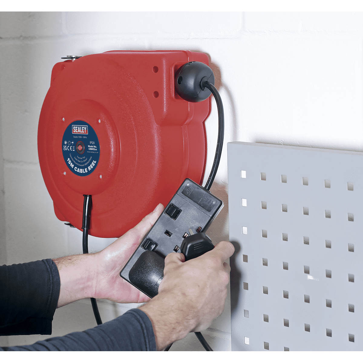 Cable Reel System Retractable 15m 2 x 230V Socket