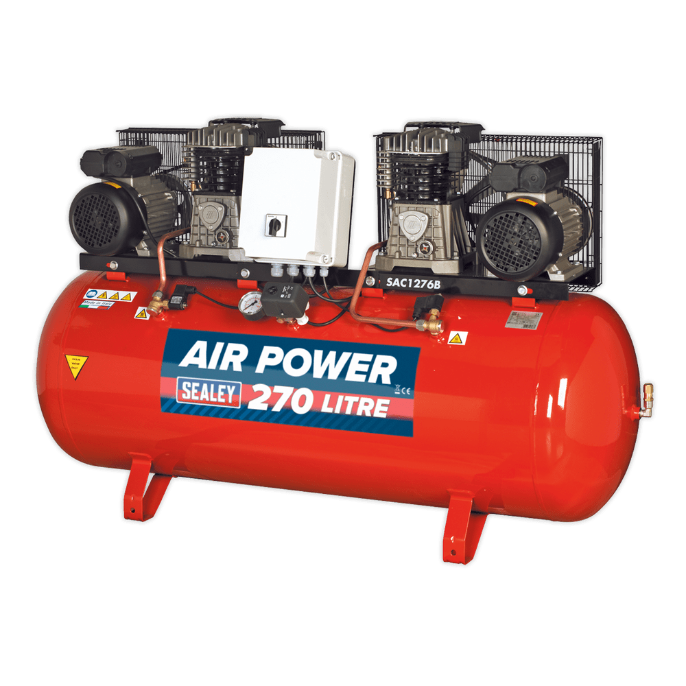 Air Compressor 270L Belt Drive 2 x 3hp with Cast Cylinders