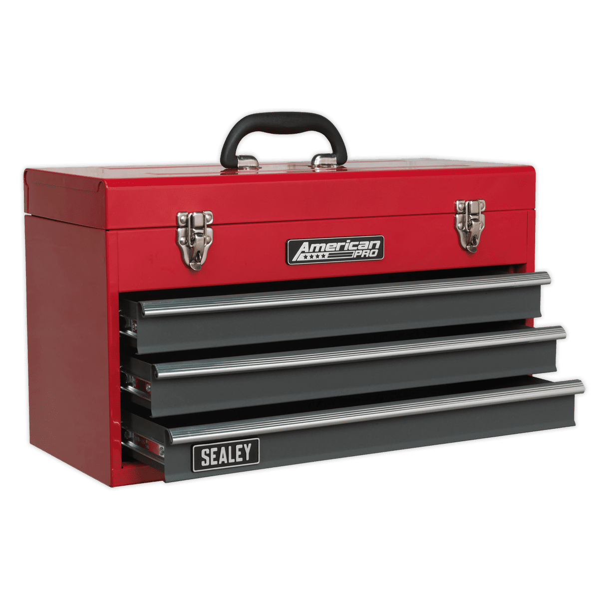 Tool Chest 3 Drawer Portable with Ball-Bearing Slides - Red/Grey