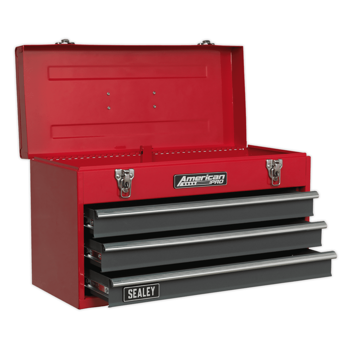 Tool Chest 3 Drawer Portable with Ball-Bearing Slides - Red/Grey