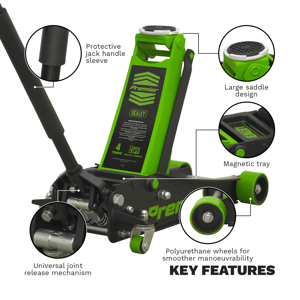 Trolley Jack 4 Tonne Low Profile Rocket Lift Green