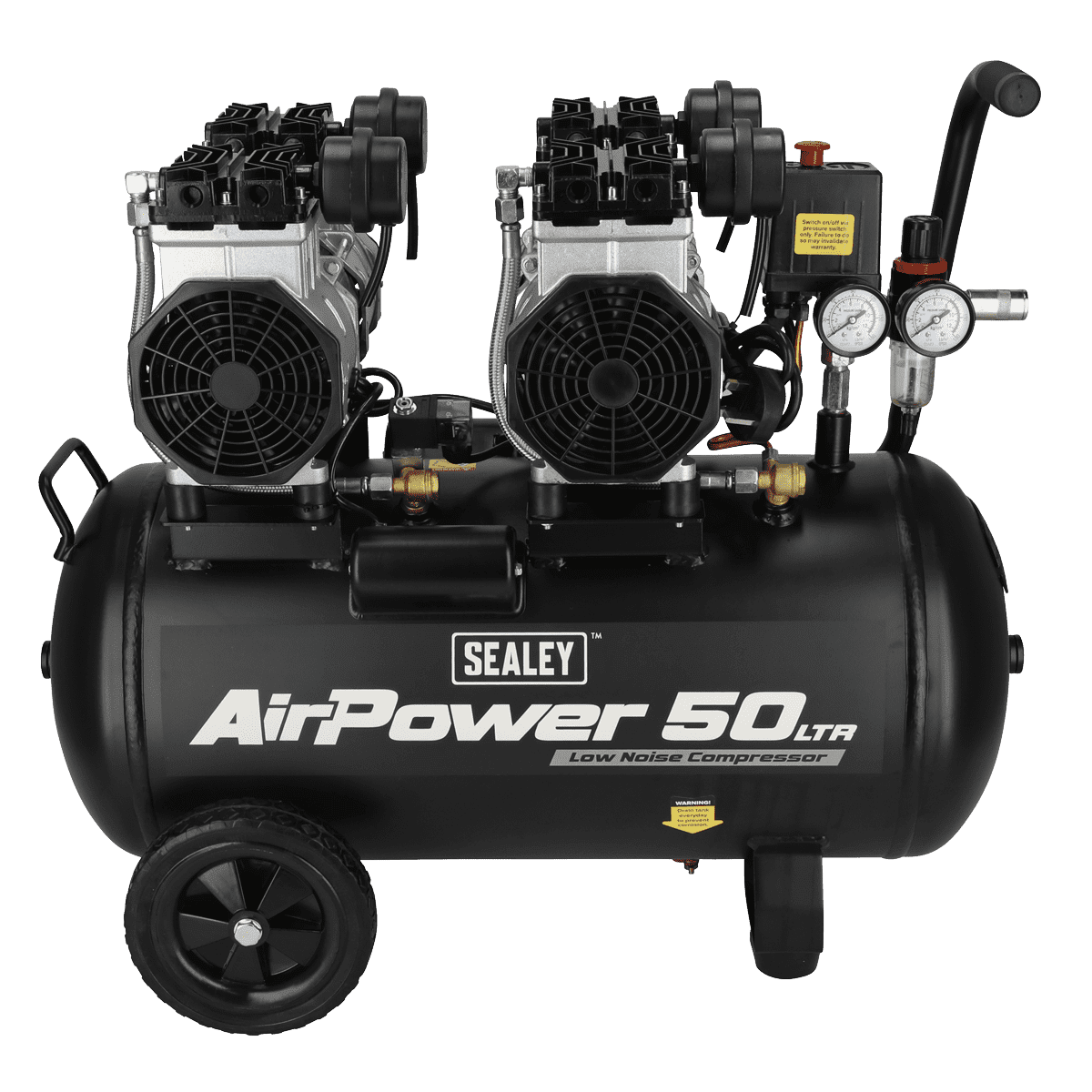 50L Low Noise Oil Free Direct Drive Air Compressor 2 x 2hp
