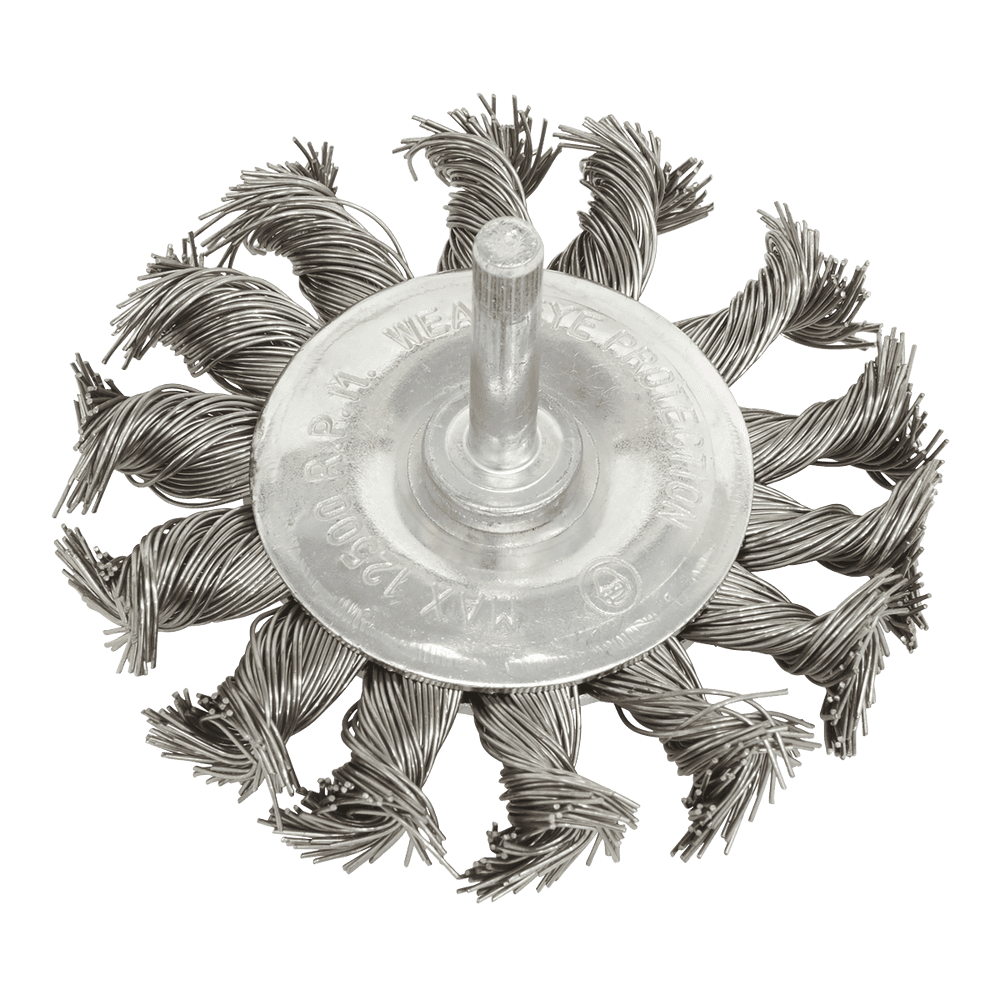 Twist Knot Wire Flat Brush Ø75mm with Ø6mm Shaft