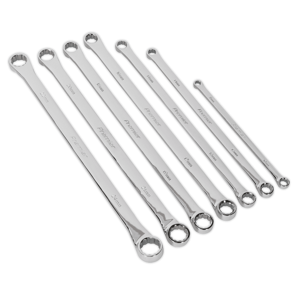 Double End Ring Spanner Set 7pc Extra-Long Metric