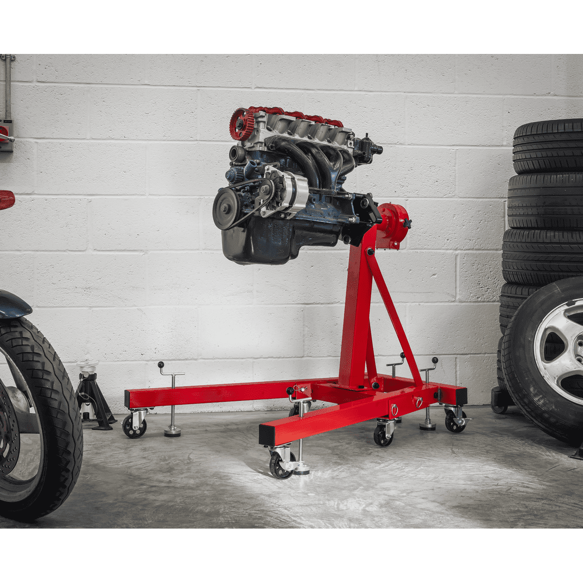 Folding 360º Rotating Engine Stand with Geared Handle Drive 680kg Capacity