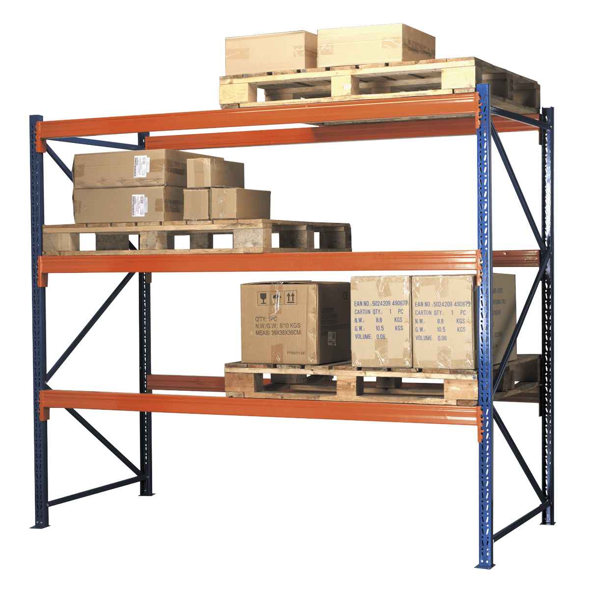 Heavy-Duty Racking Unit with 3 Beam Set 1000kg Capacity Per Level