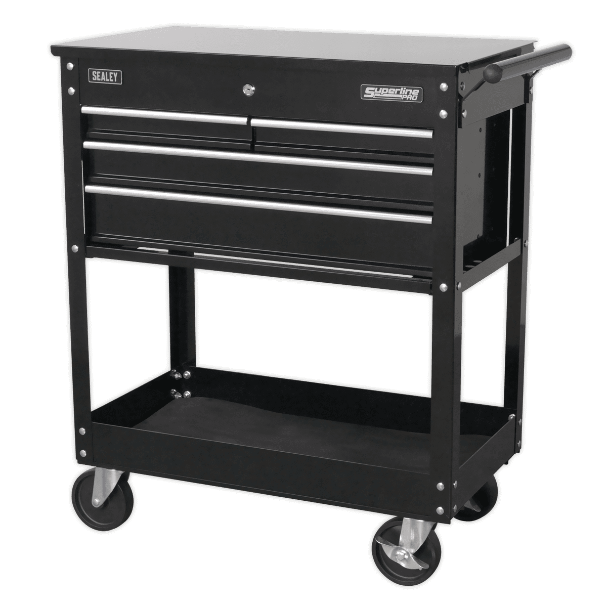 Heavy-Duty Mobile Tool & Parts Trolley with 4 Drawers & Lockable Top ...