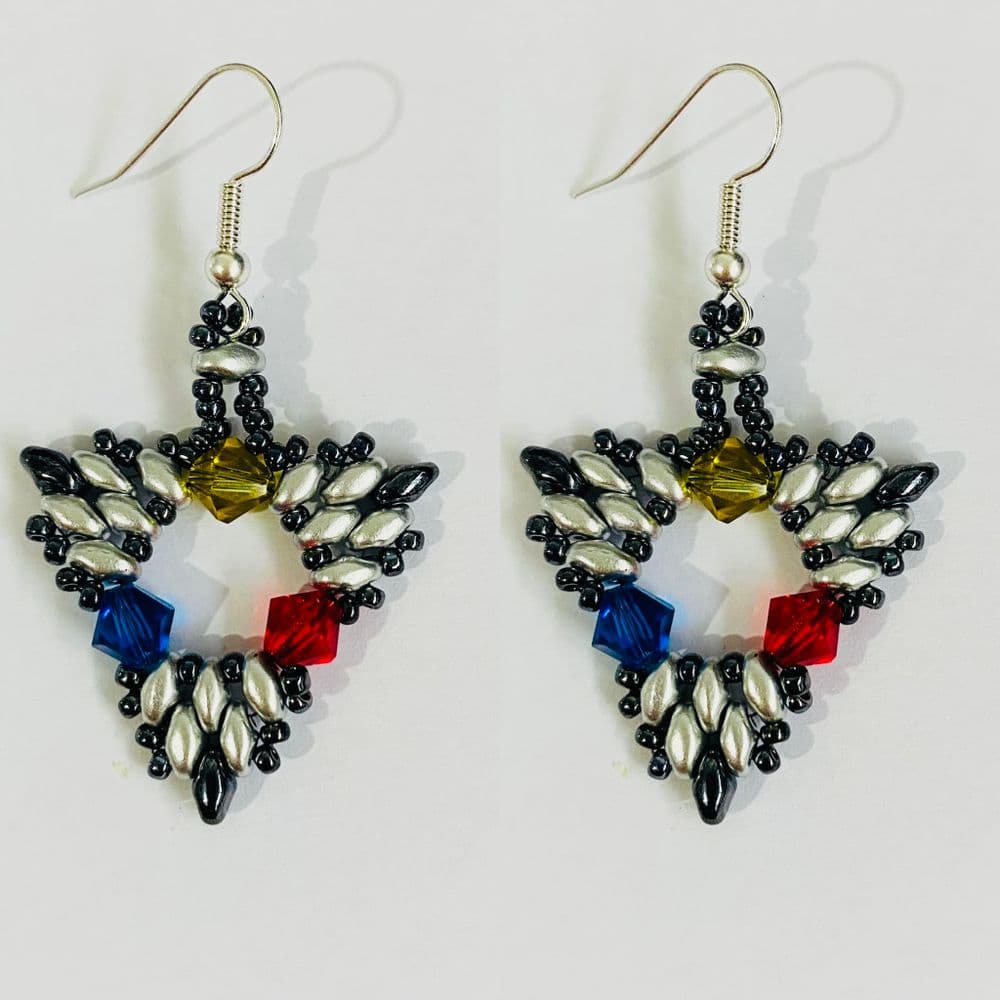 NEW SWAROVSKI and Superduo beads Triangle Earrings Kit multi and silver