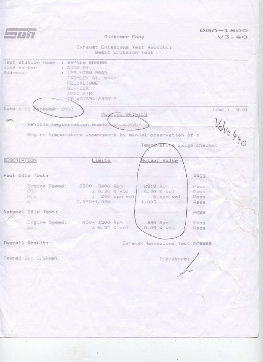 MOT Emissions Fail Help