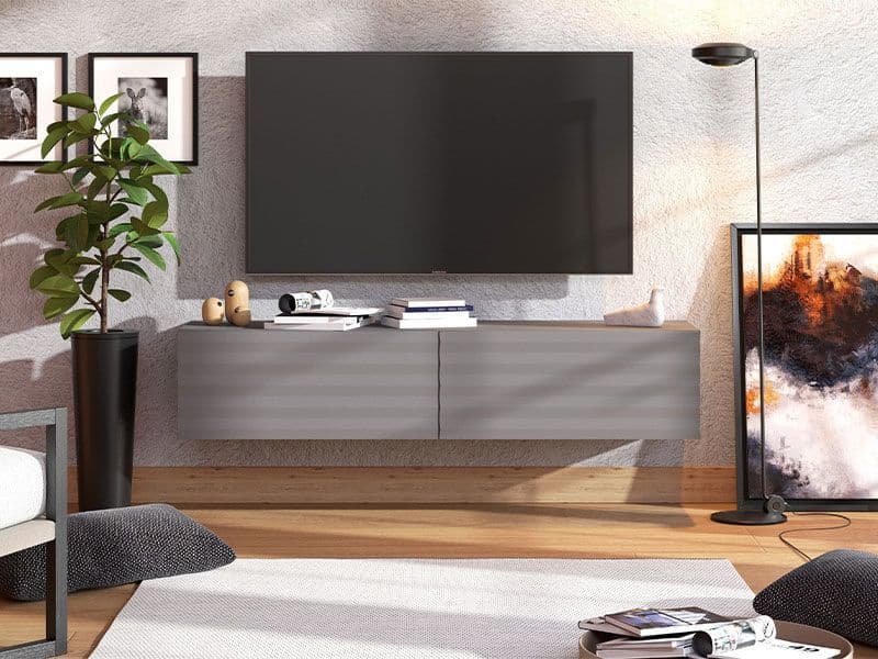 Amarentis Graphite Grey Wall Mounted Floating Wide Large TV Unit - 3428