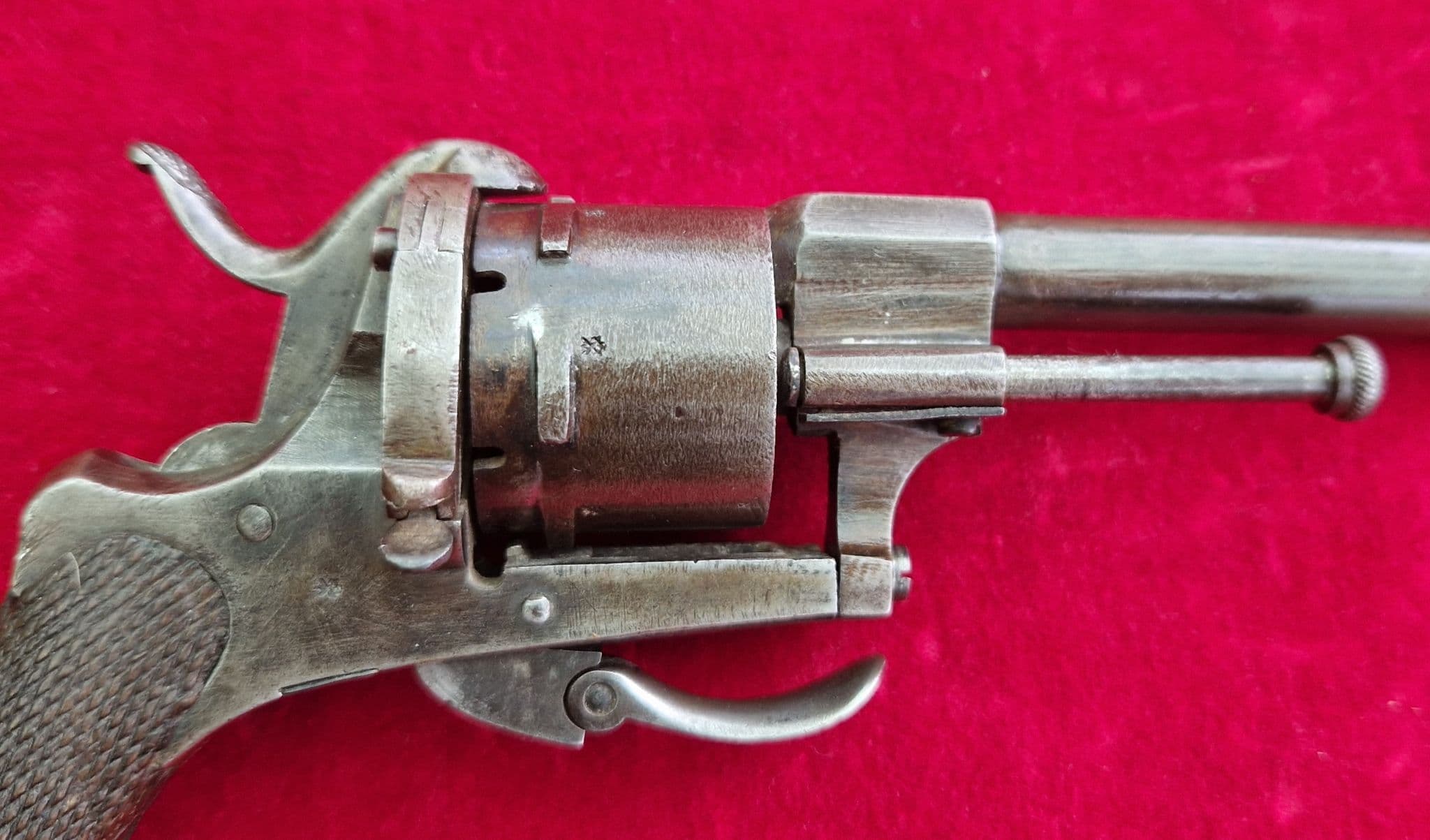An English 7mm 6 shot pin-fire revolver with a folding trigger Circa ...