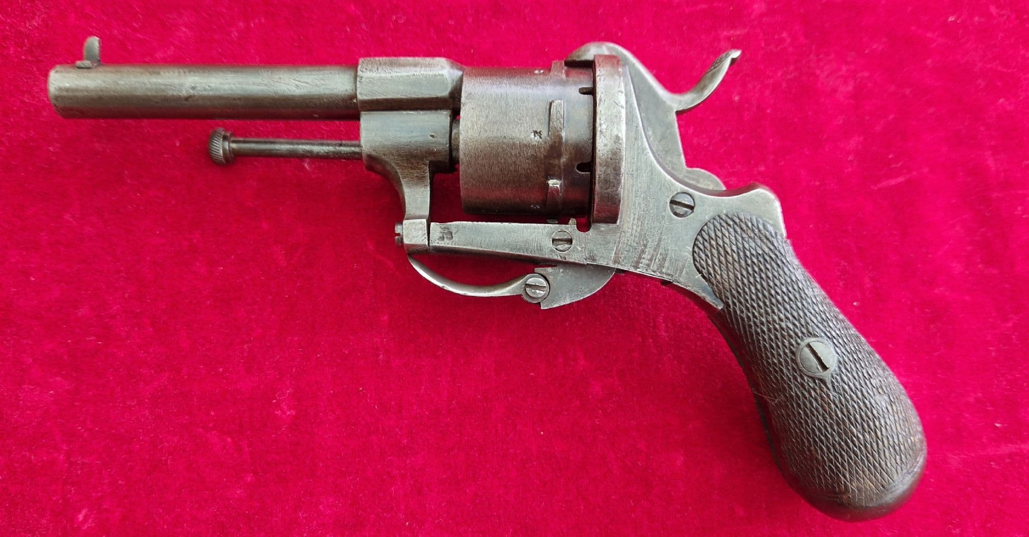 An English 7mm 6 shot pin-fire revolver with a folding trigger Circa ...