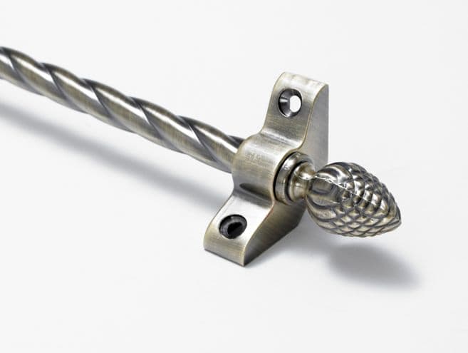 Candy Twist Rope Antique Brass 3/8" Stair Rod With Pineapple Finial