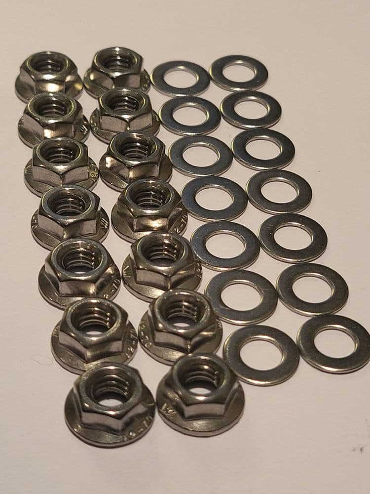 14 X M6 STAINLESS SHOULDERED NUTS AND FLAT WASHERS