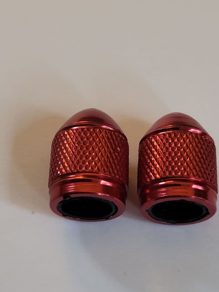 RED ALLOY VALVE CAPS PAIR