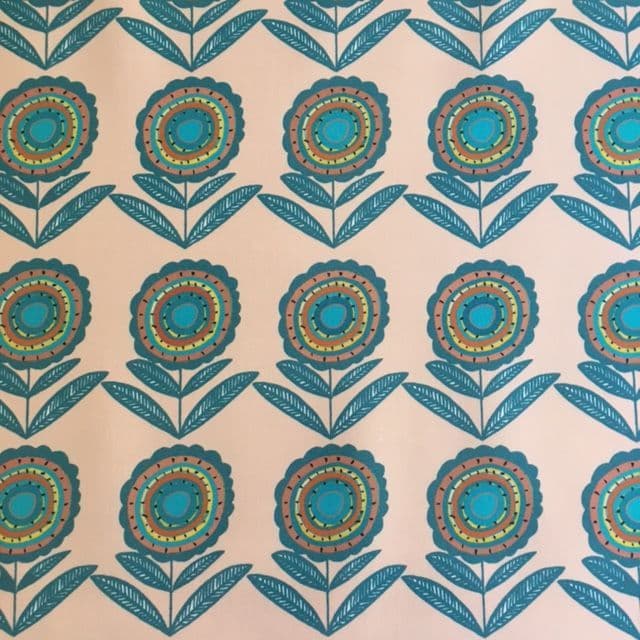 Big Daisy Pale Pink Turquoise 34 Oil Cloth
