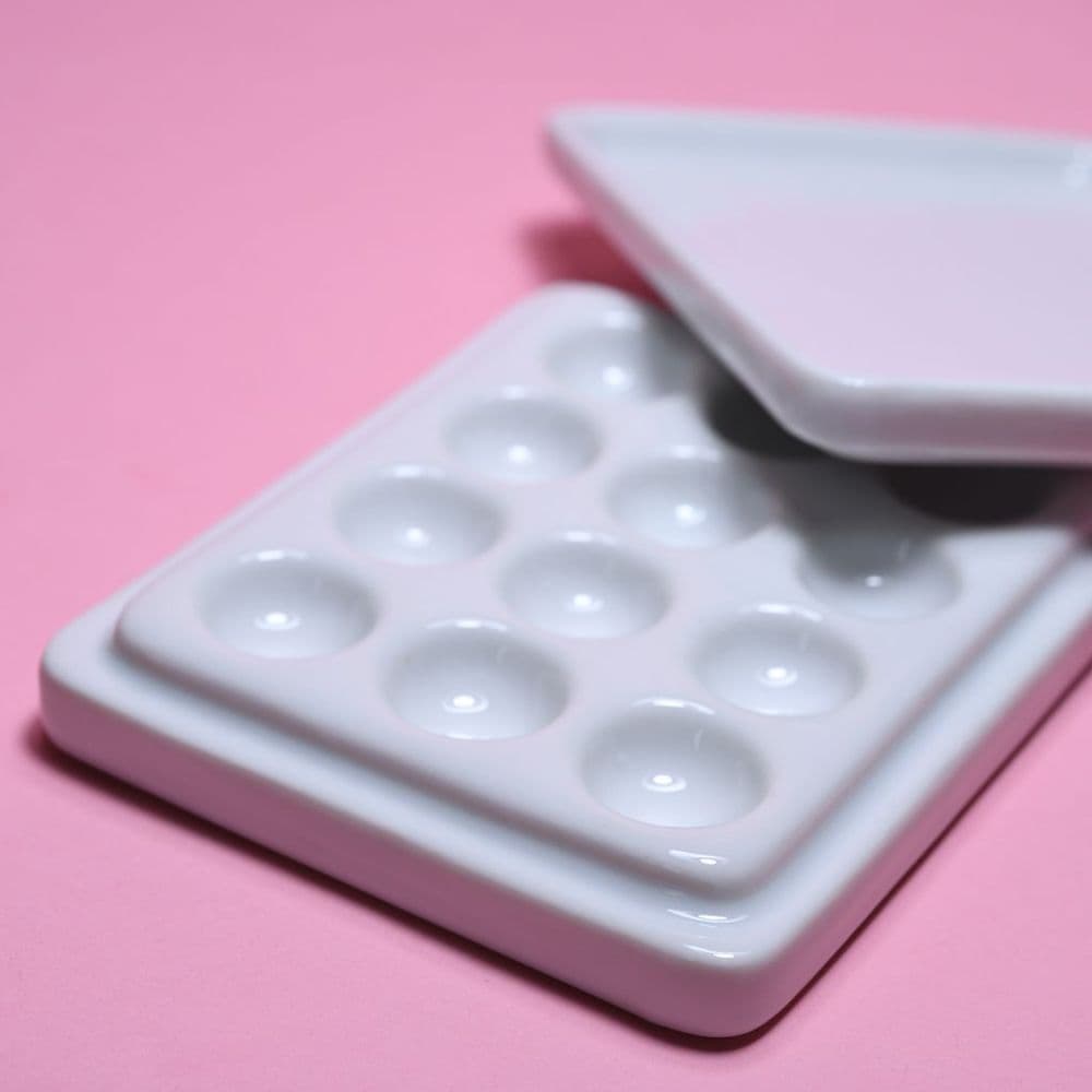 40726 Ceramic Rectangular Small Mixing Tray 10cm x 8cm with Lid - 12 well